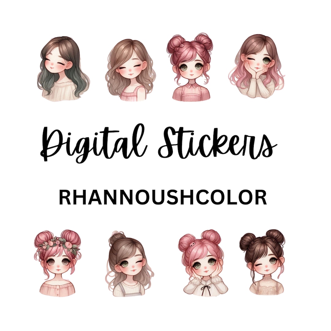 Cute Demure Girl Digital Stickers Planner Stickers Scrapbooking Card ...