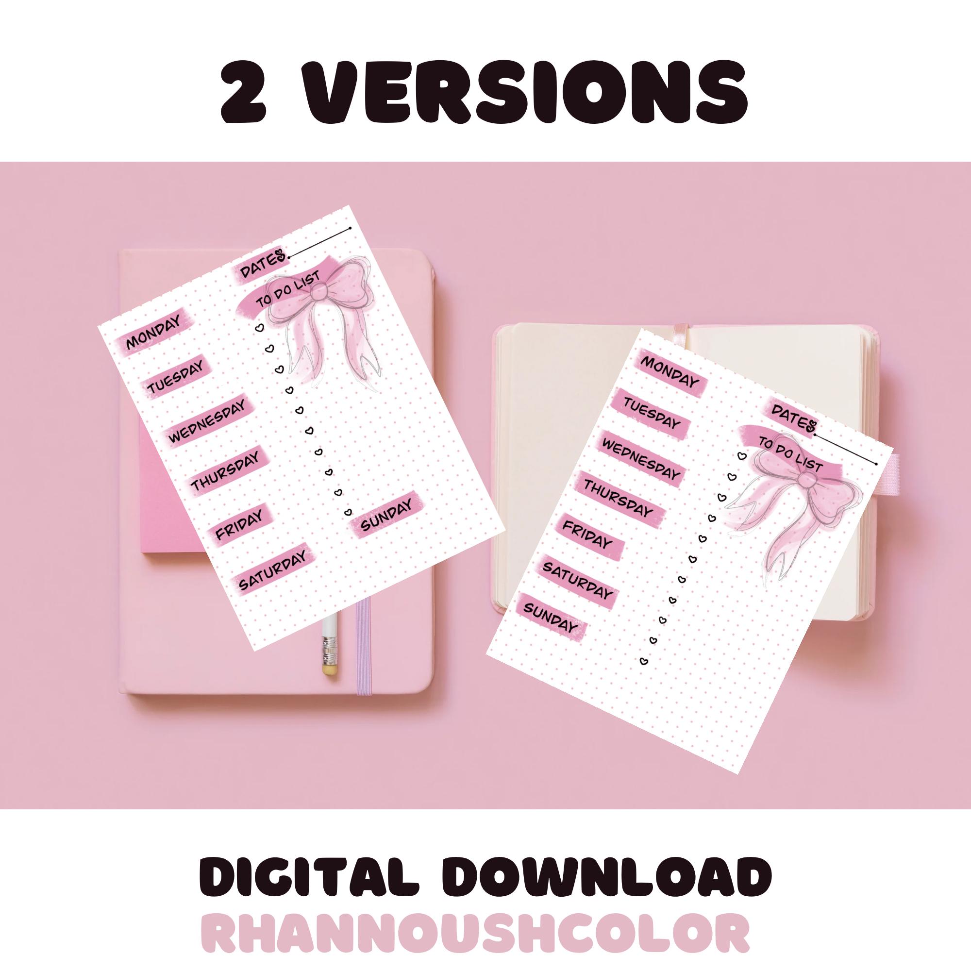 Cute Girly Pink Bow Weekly Planner To-do List Printout Instant Download ...