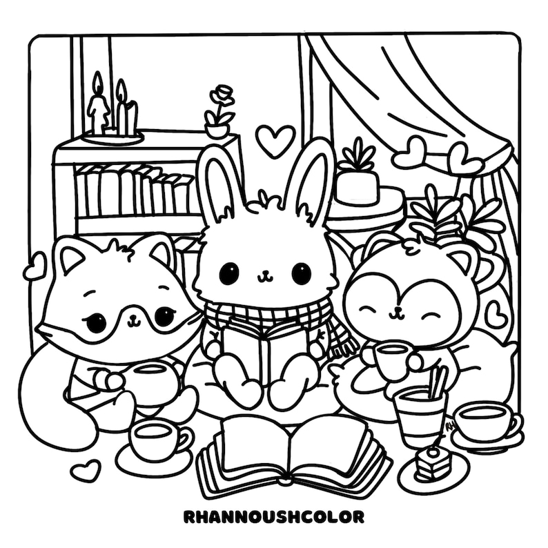 Cute and Cozy Friends Coloring Pages Printable Instant Download Animal ...