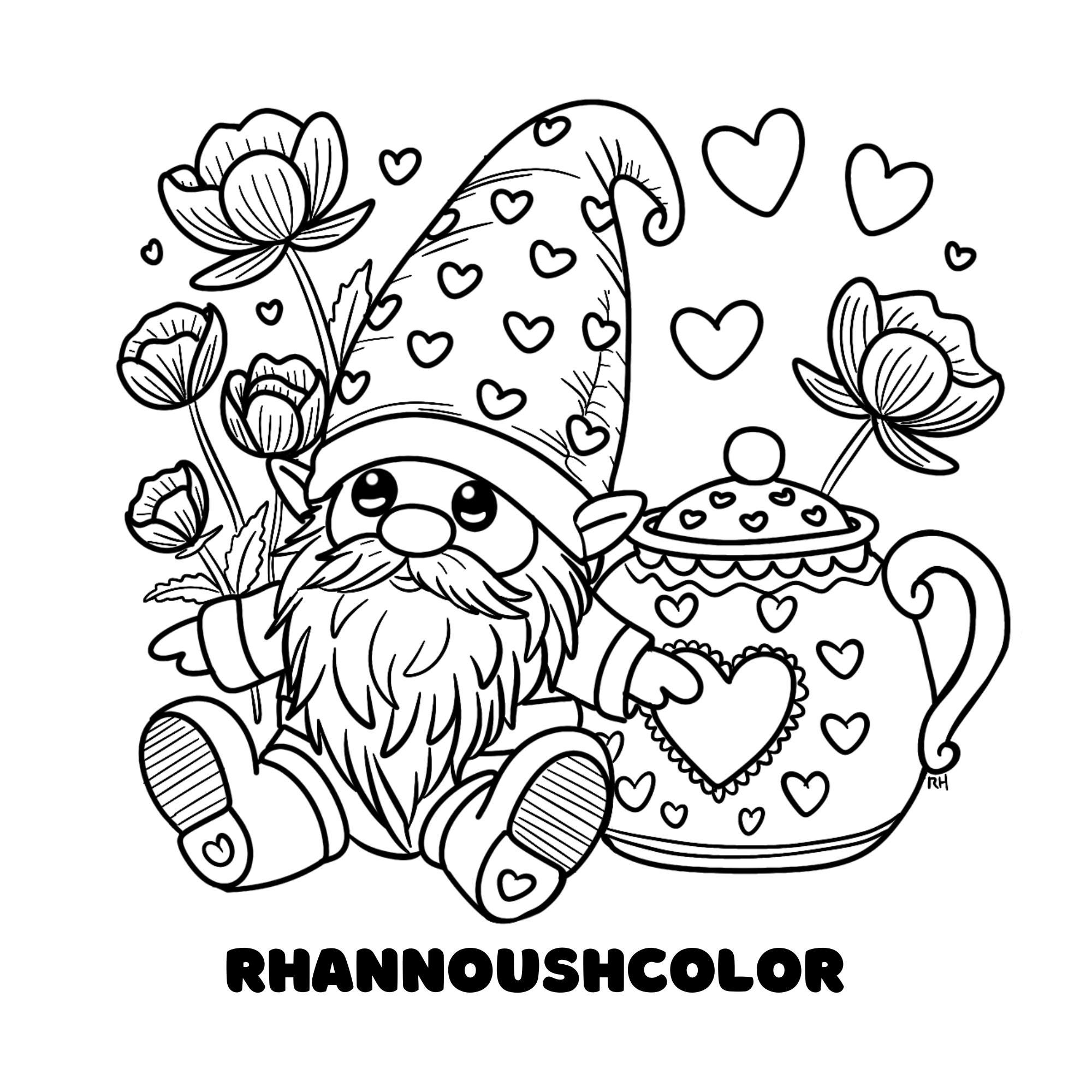 GNOME Valentine Coloring Pages for Adults for Women Printable 6 Bold ...