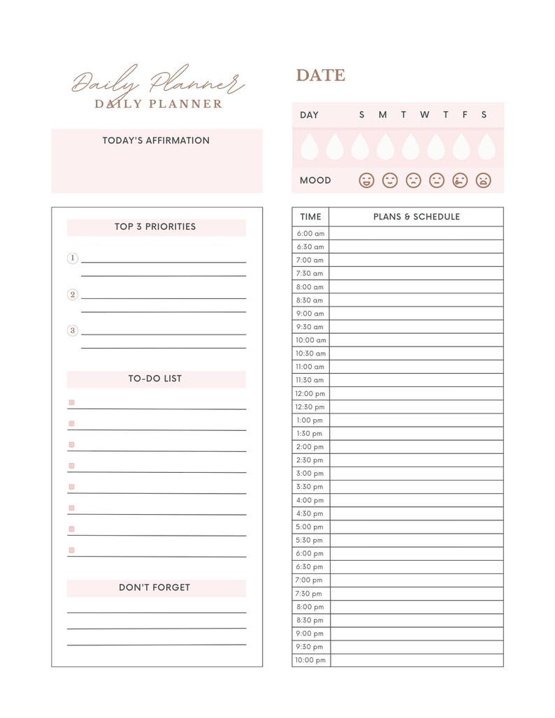 Pink Daily Planner To-do List Printout Valentine’s Day Instant Download ...