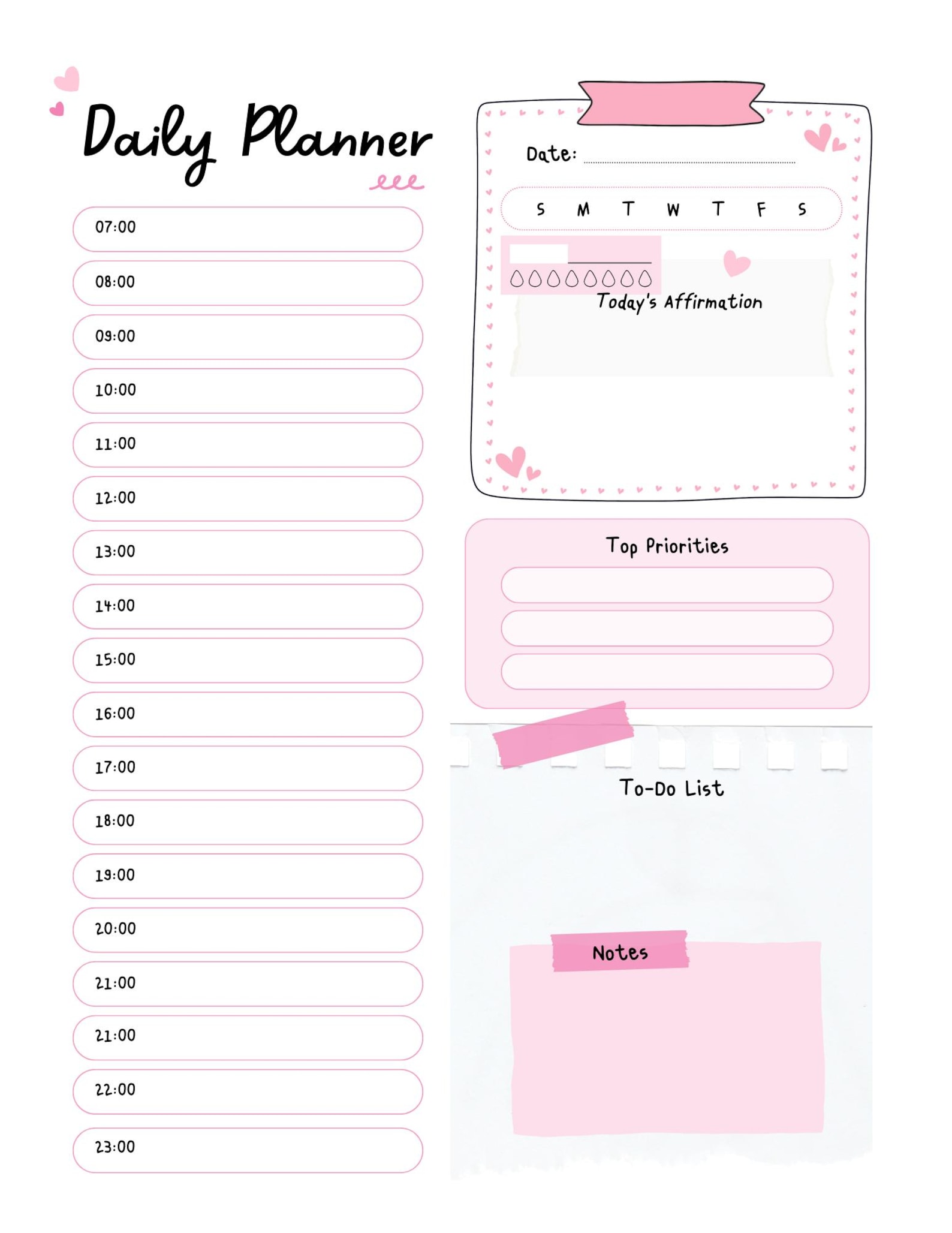 Cute Girly Pink Daily Planner To-do List Printout Instant Download ...