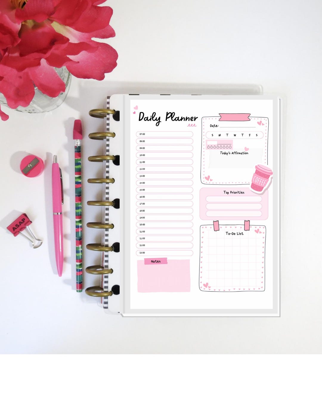 Pink Daily Planner To-do List Printout Valentine’s Day Instant Download ...