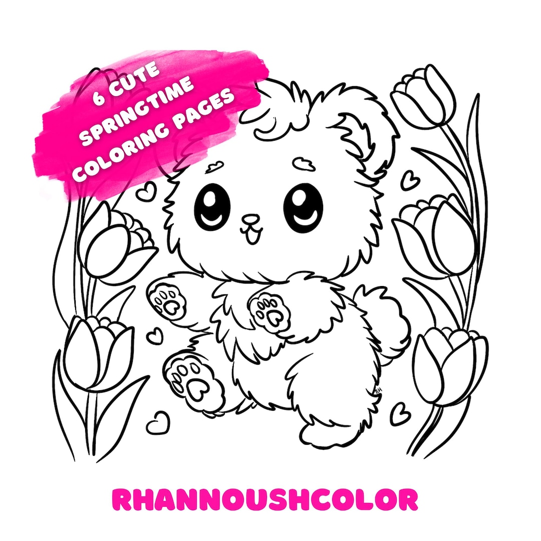 SPRING Coloring Pages Bunny Coloring Pages Bear FLORAL Tulips Digital ...