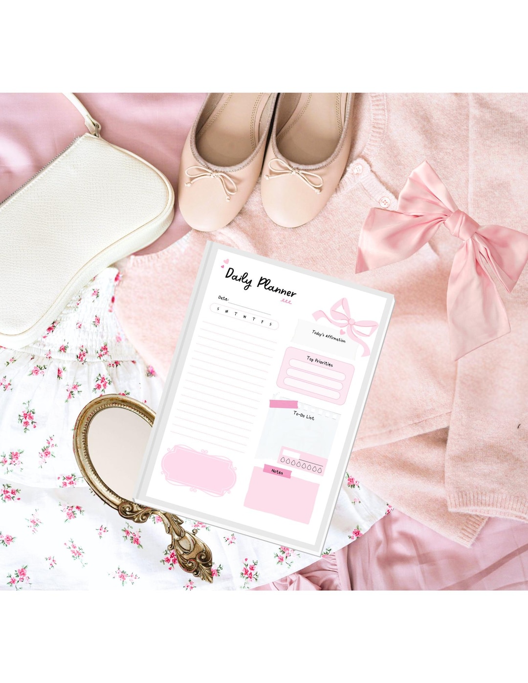 Cute Demure Girly Coquette Pink Daily Planner To-do List Printout ...