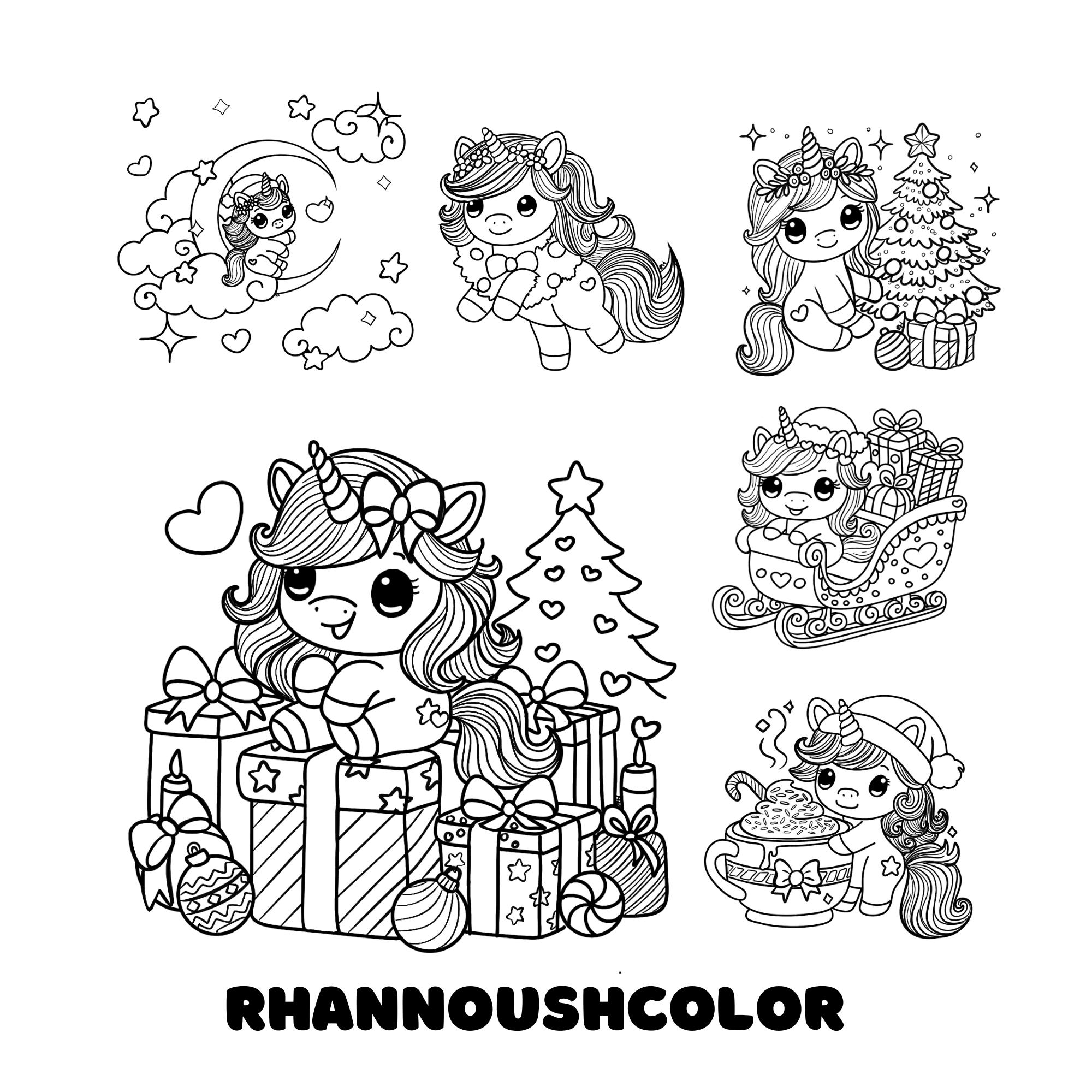 CHRISTMAS UNICORN COLORING Pages for Kids Printable Instant Download ...