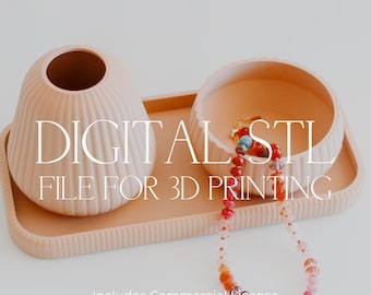 3D Printed Organizer Set STL File, Modern Tray and Vase Set STL File ...