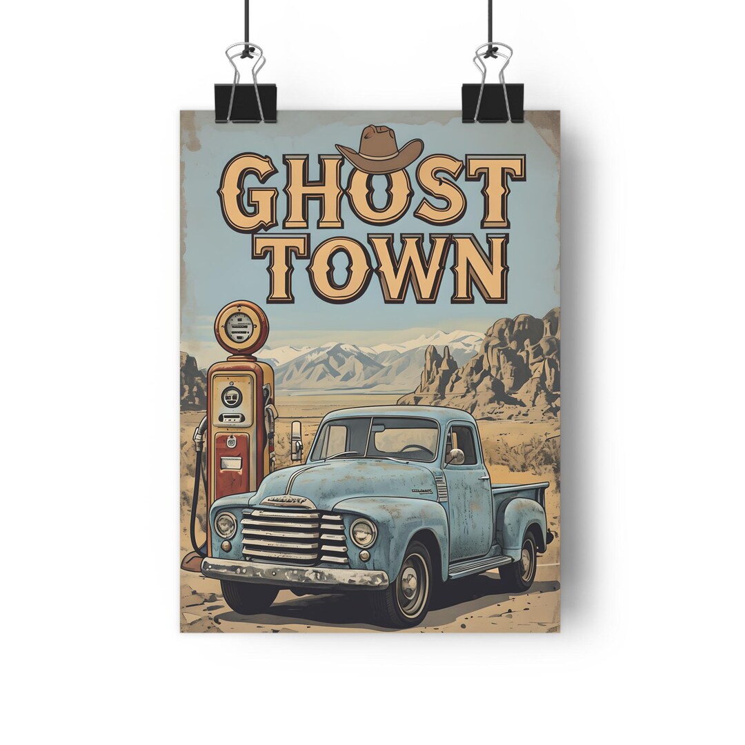 Ghost Town Poster, Vintage Gas Station Art, American Landscape Decor ...