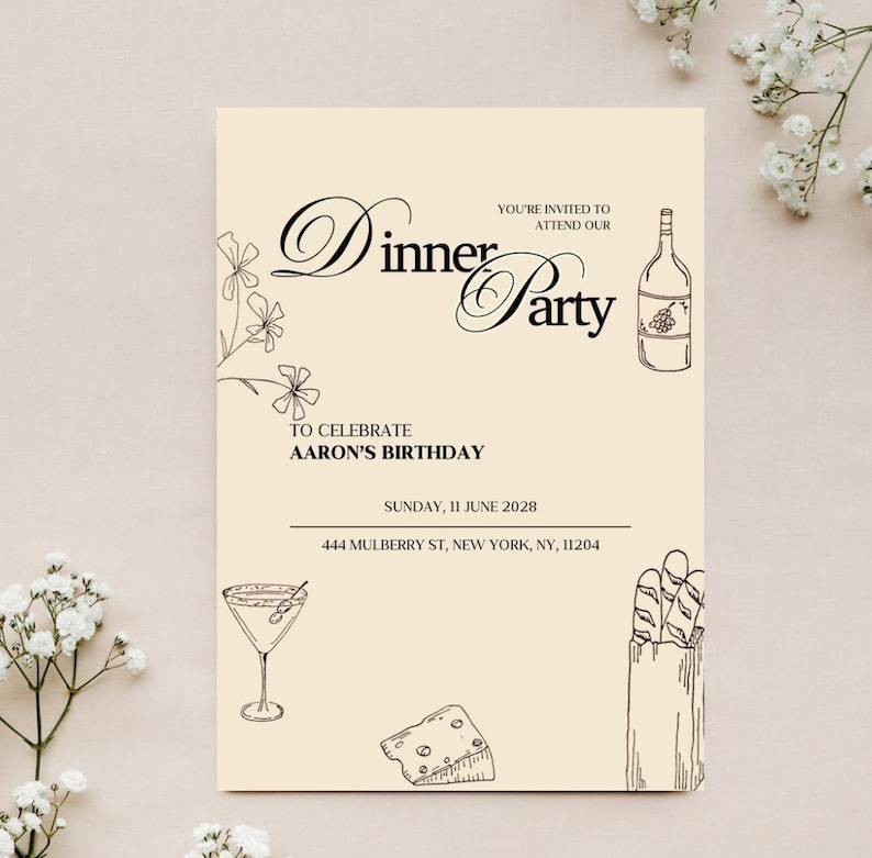 Birthday Dinner Party Invitation Template - Etsy