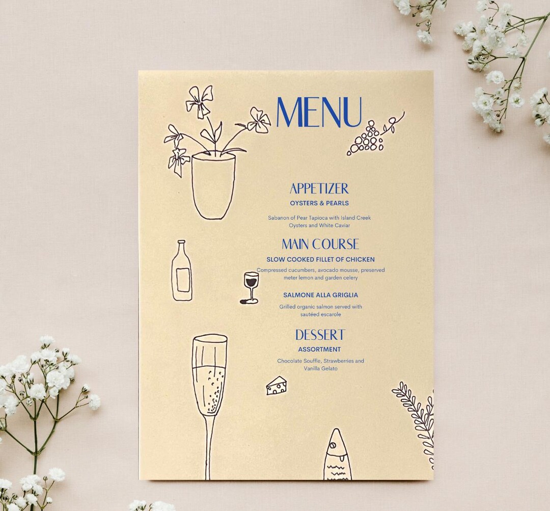 Minimalist Hand Drawn Menu Template - Etsy