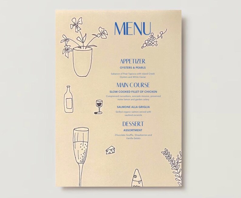 Minimalist Hand Drawn Menu Template - Etsy