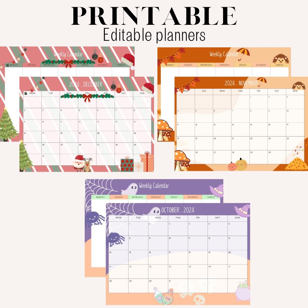 Editable Kids Calendar Printable, Toddler Monthly Chart, Kids Weekly ...