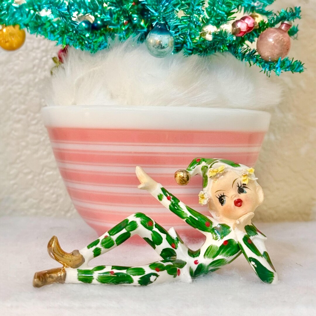 Vintage Lefton Pixie Elf Holly Berries Figurine 1950s Japan MCM ...