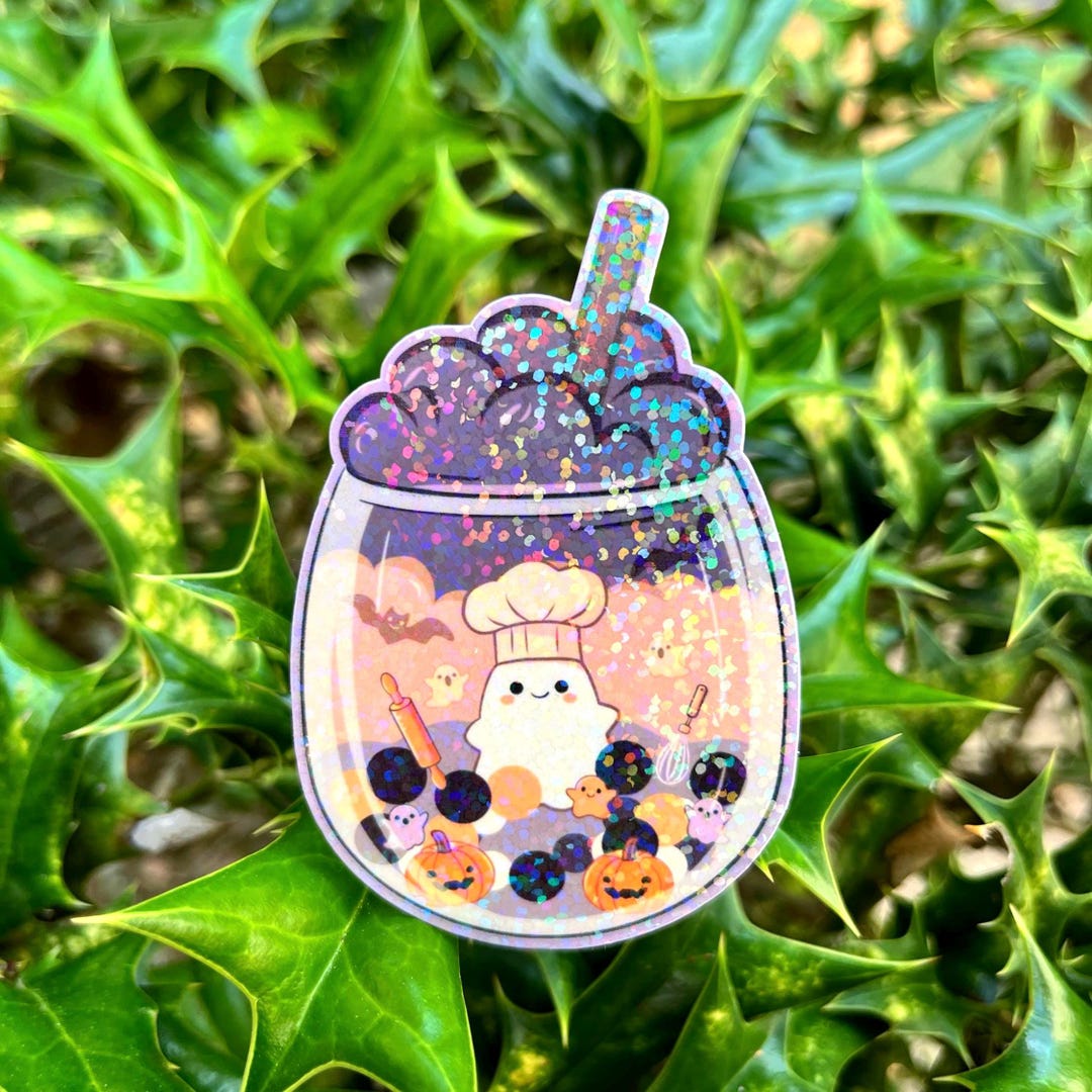 Holographic Ghost Baker Boba Sticker, Halloween Decal for Laptop and ...