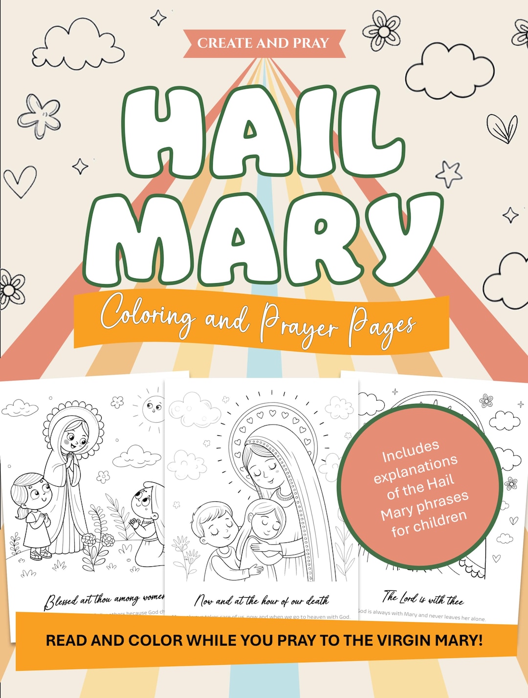 Hail Mary Prayer Coloring Book for Kids With Meanings Virgin Mary ...