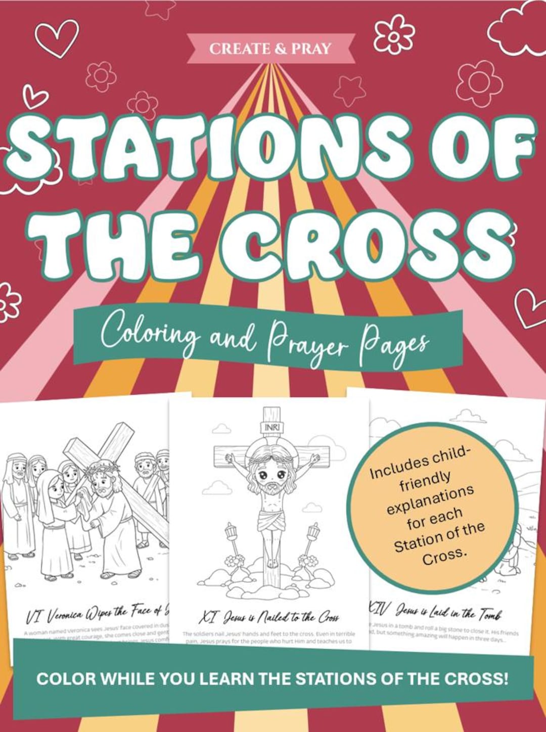 Stations of the Cross Printable Holy Week Coloring Book Activity for ...