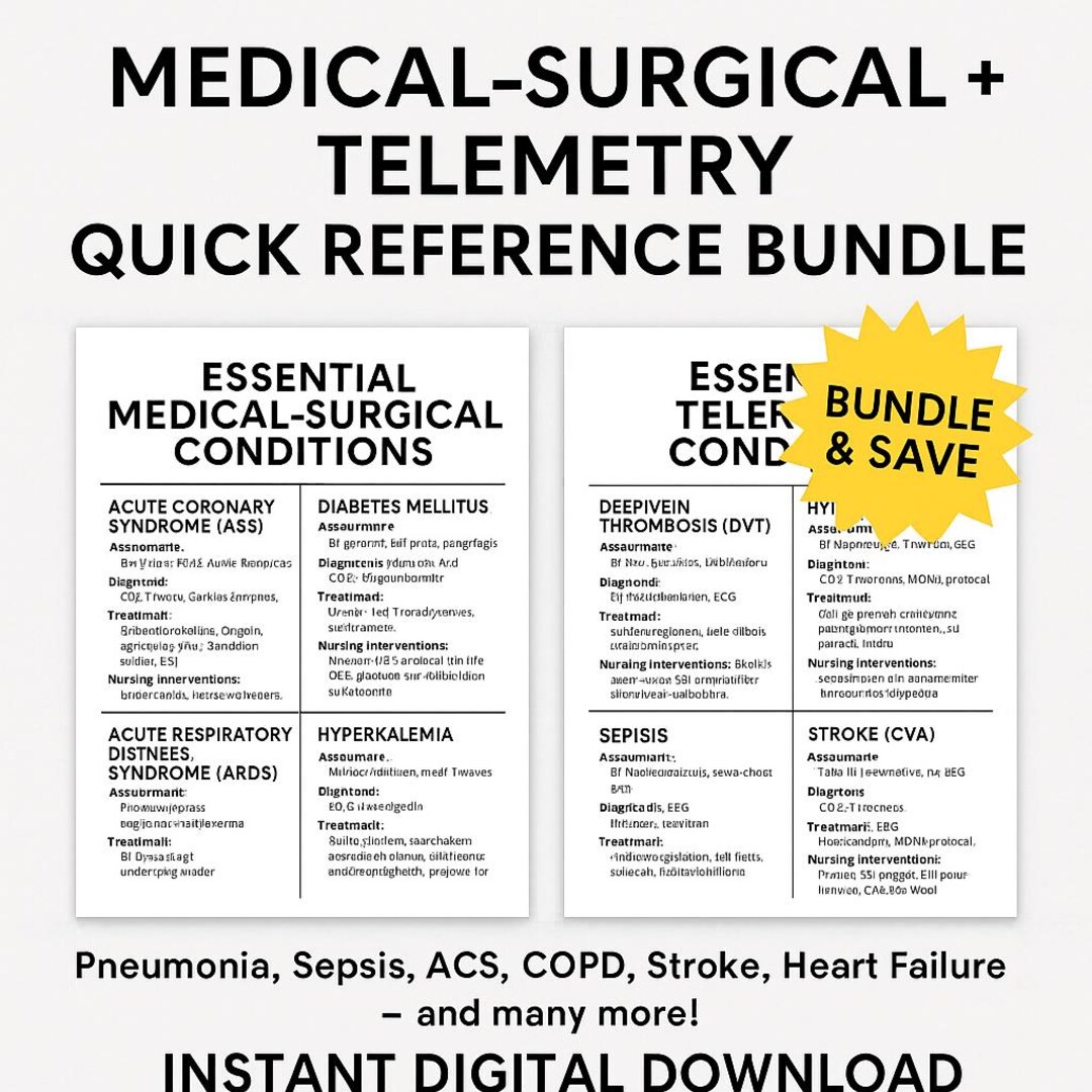 Med-surg Telemetry EKG Nursing Cheat Sheets: Quick Reference PDF Bundle ...