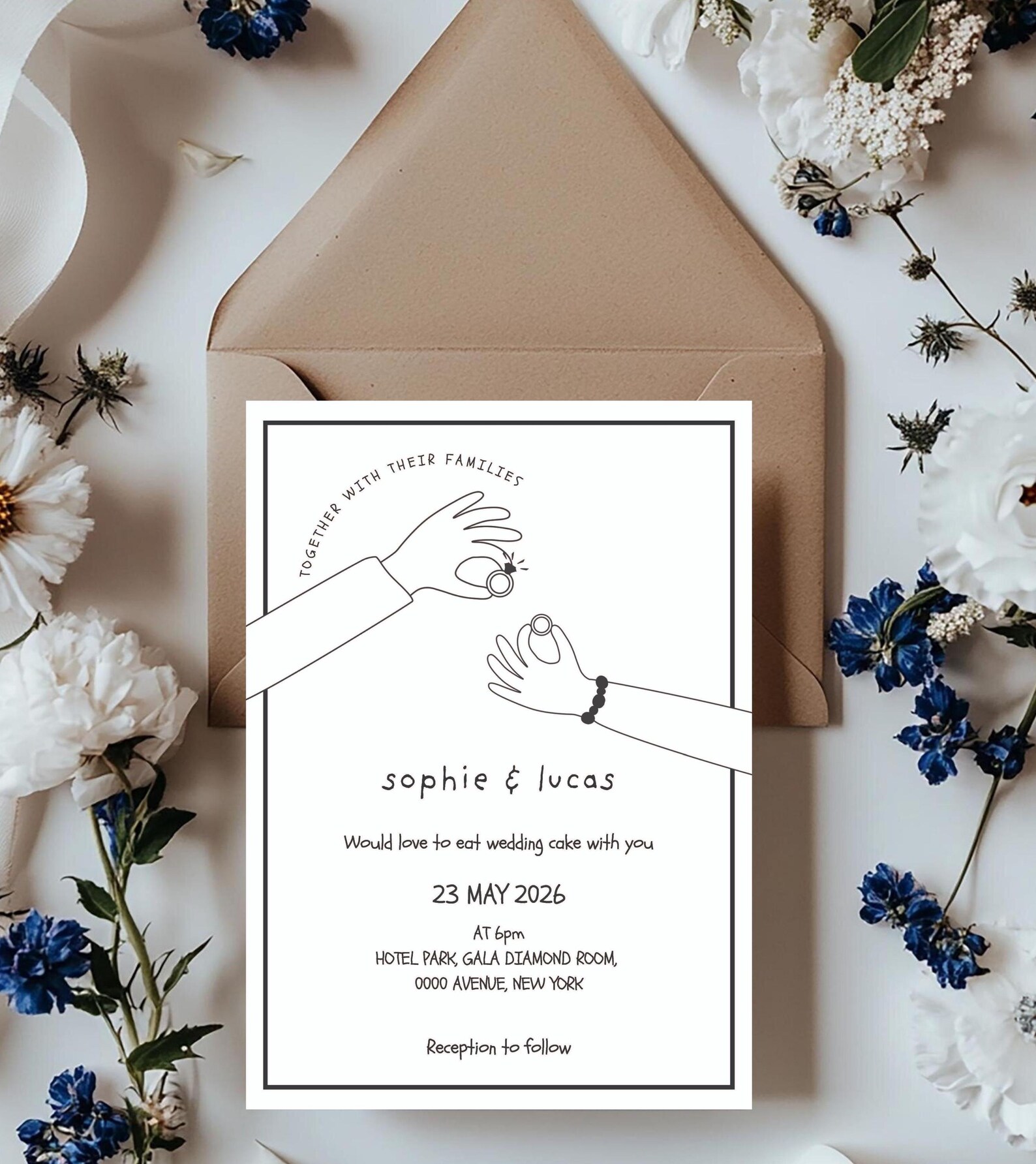 Wedding Invitation Template Retro Scribble Illustration Unique Wedding ...