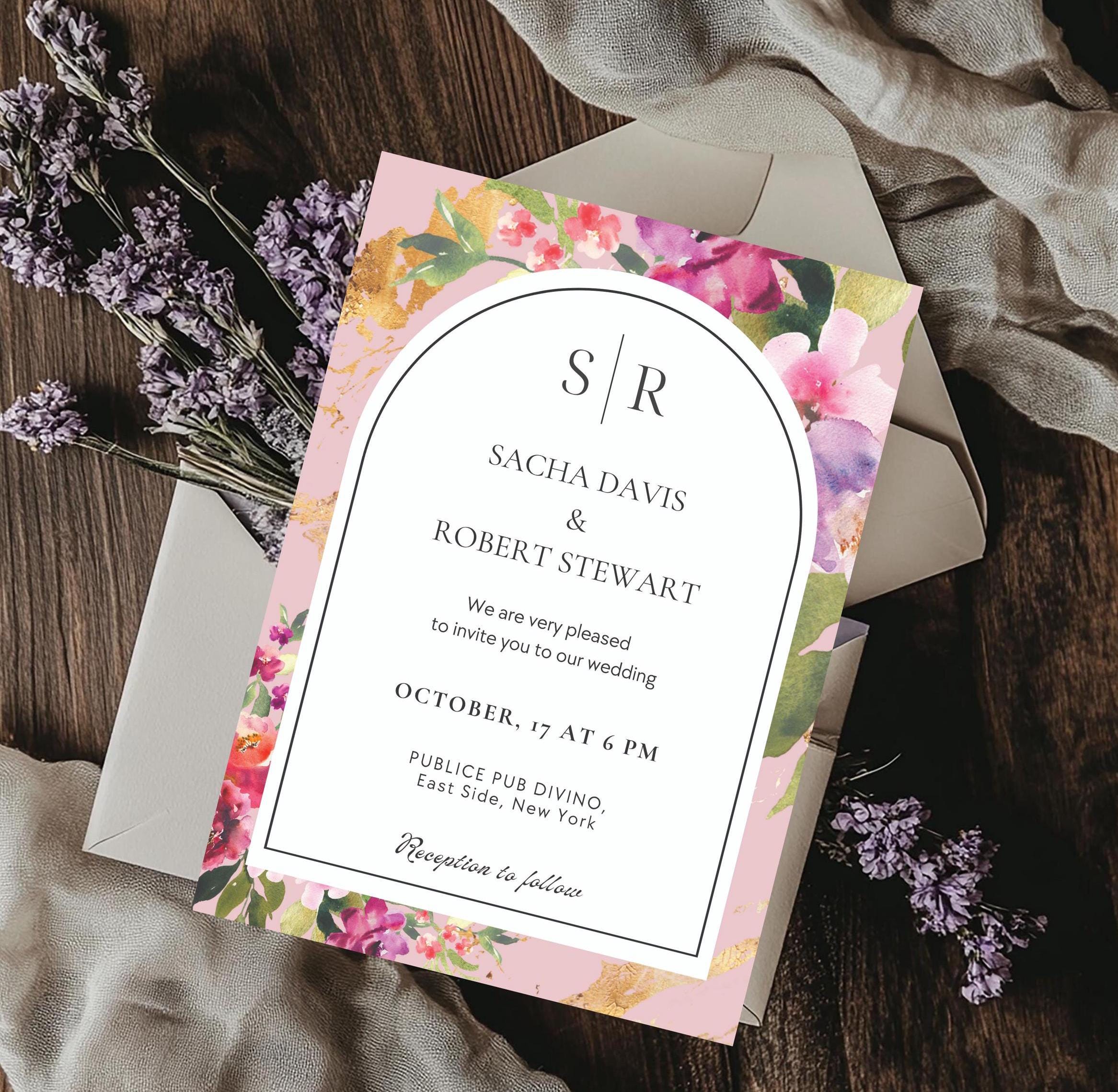Pastel Floral Wedding Invitation: Editable Wildflower Design (digital ...