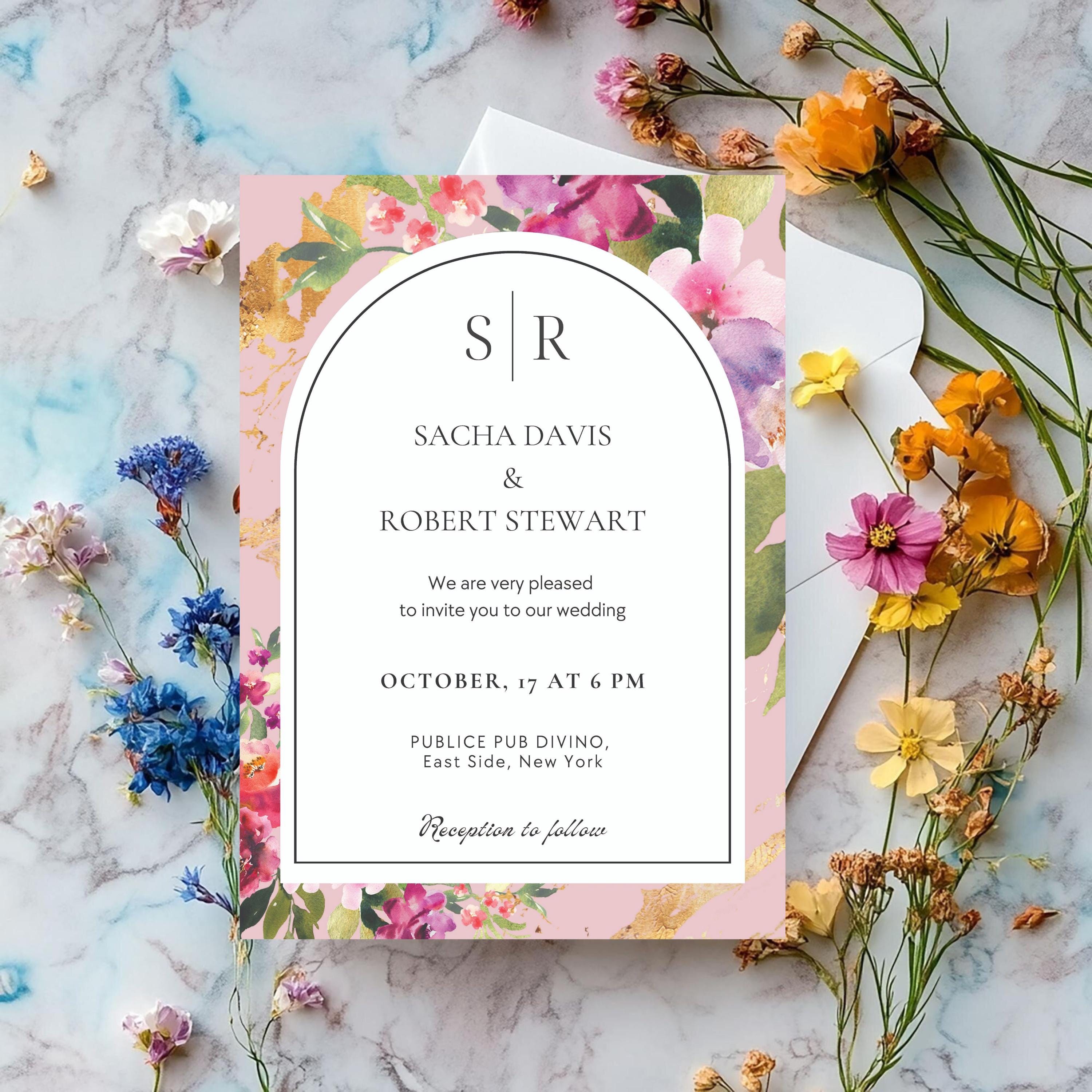 Pastel Floral Wedding Invitation: Editable Wildflower Design (digital ...