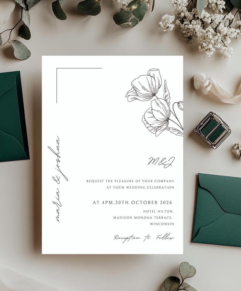 Minimalist Wedding Invitation, Template Modern Wedding Invitation ...