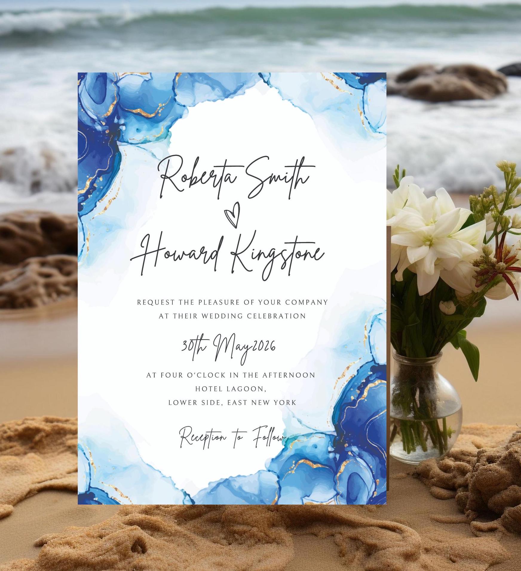 Blue Watercolor Wedding Invitation: Elegant DIY Canva Template (5x7 ...