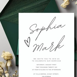Minimalist Heart Wedding Invitation: Elegant Script (digital Download) 5x7" - Etsy
