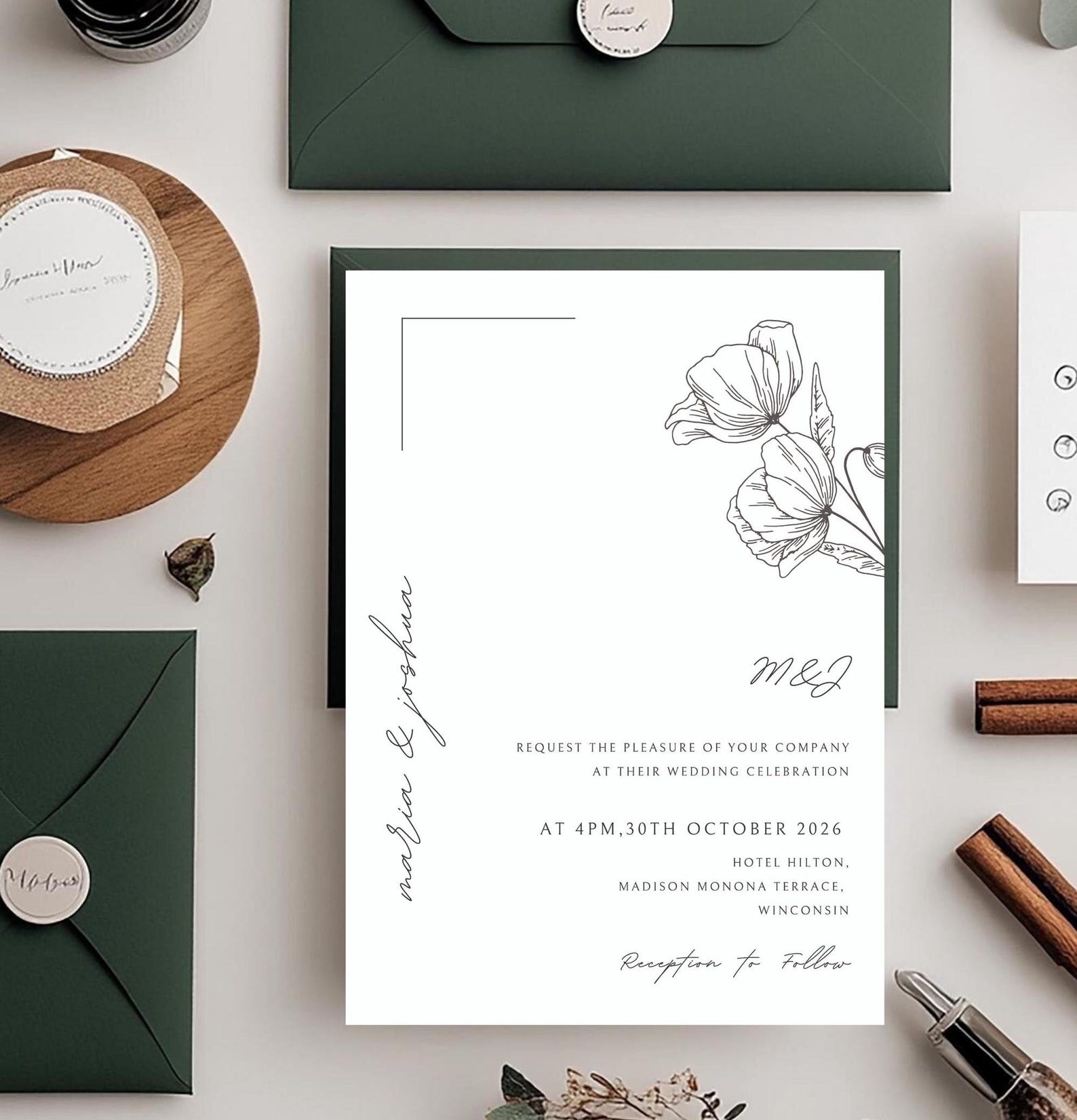 Minimalist Wedding Invitation, Template Modern Wedding Invitation ...