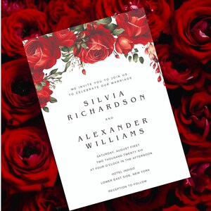 Red Romantic Wedding Invitation, Rose Wedding Card, Canva, Deep Red ...
