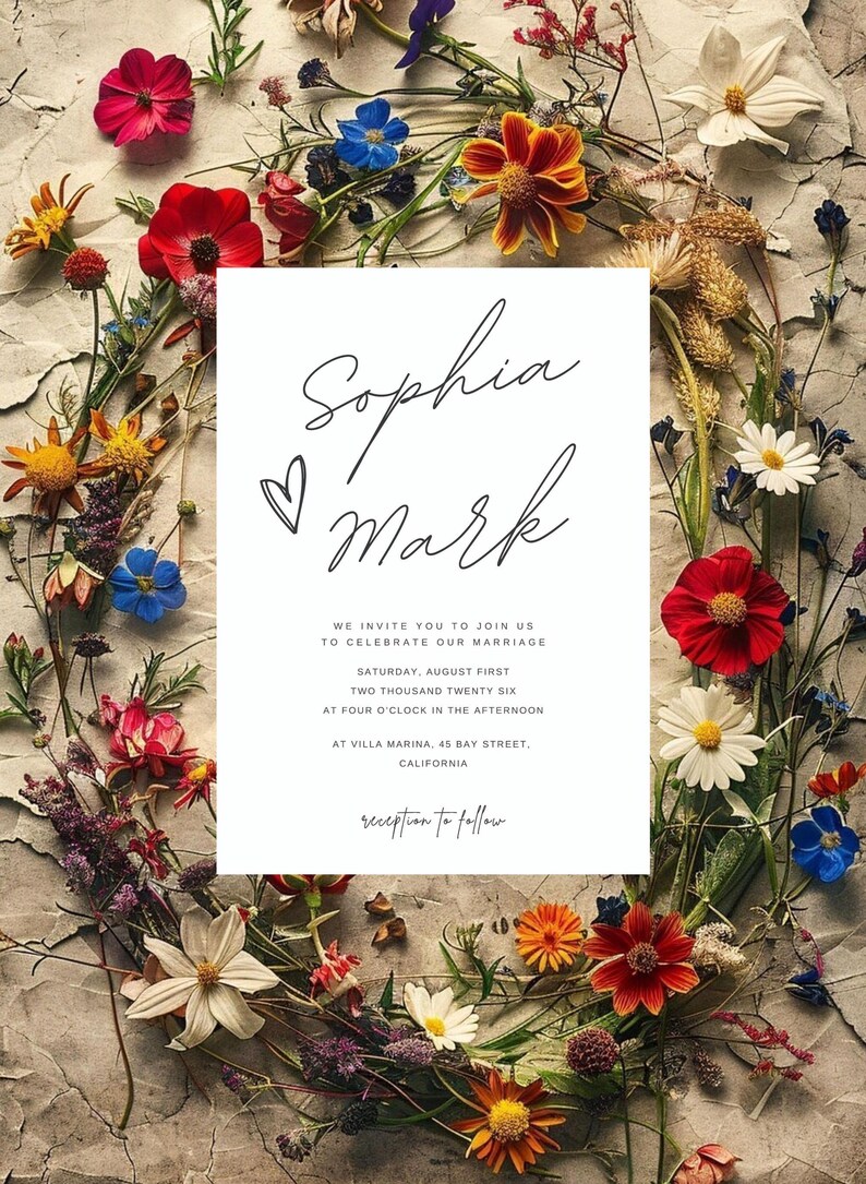 Minimalist Heart Wedding Invitation: Elegant Script (digital Download) 5x7" - Etsy