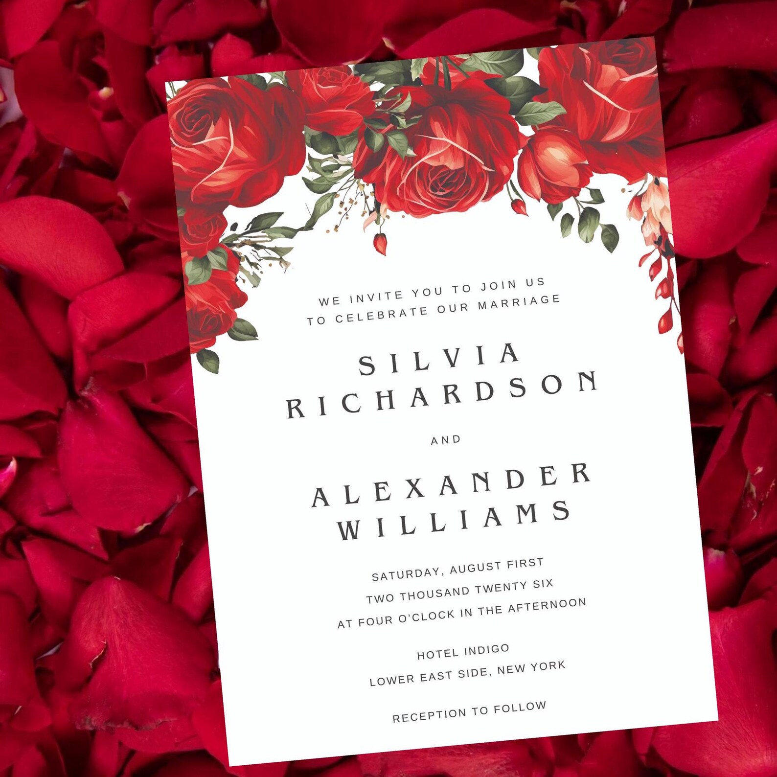 Red Romantic Wedding Invitation, Rose Wedding Card, Canva, Deep Red ...
