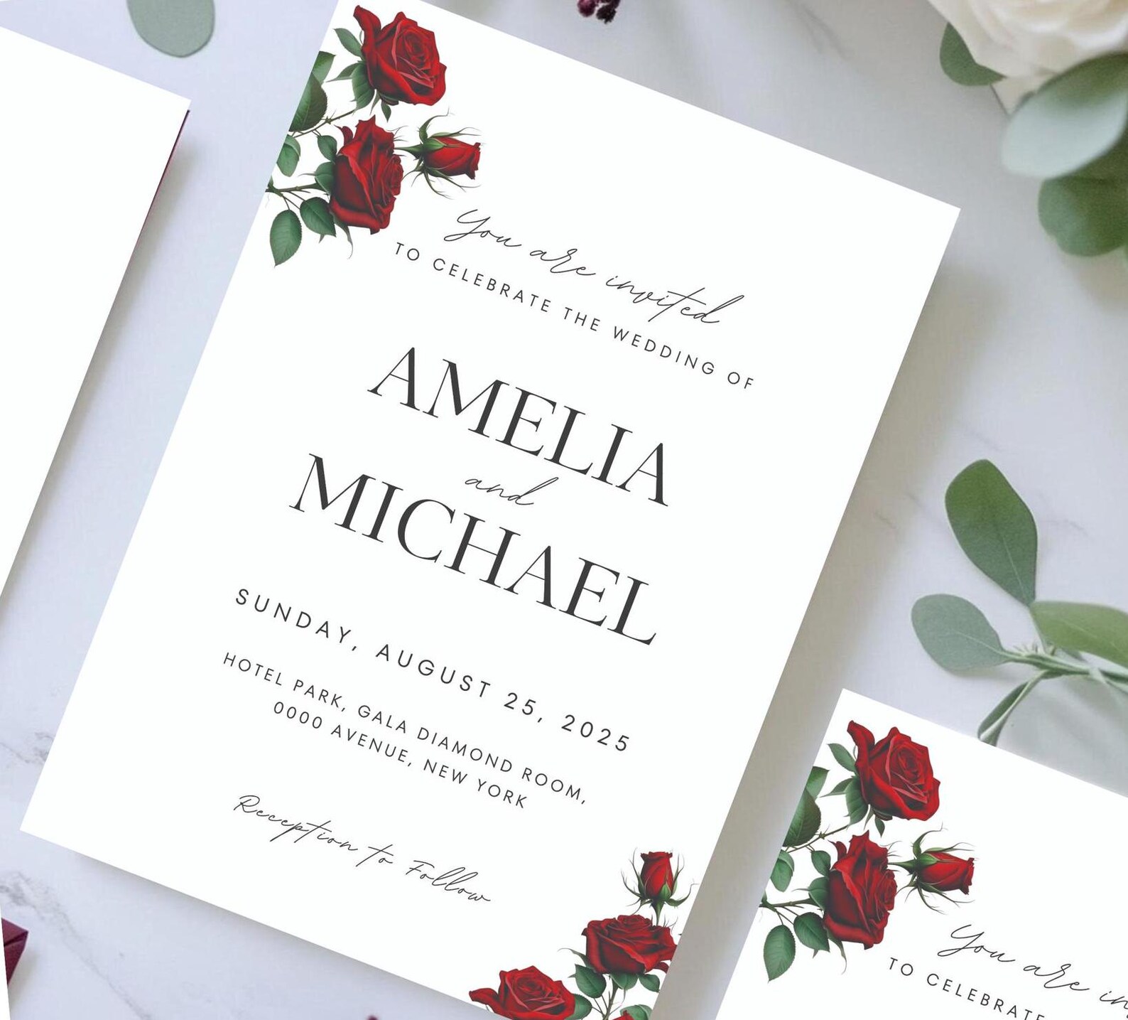 Red Roses Wedding Invitation, Rich Red Invite, Minimalist Invite ...