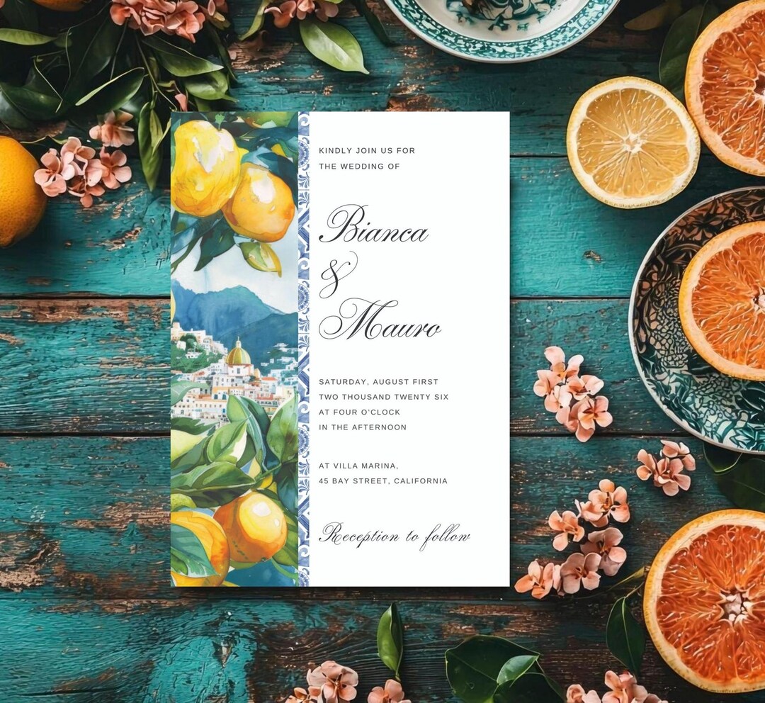 Mediterranean Invite, Italian Wedding Card, Amalfi Positano Card, Greek ...