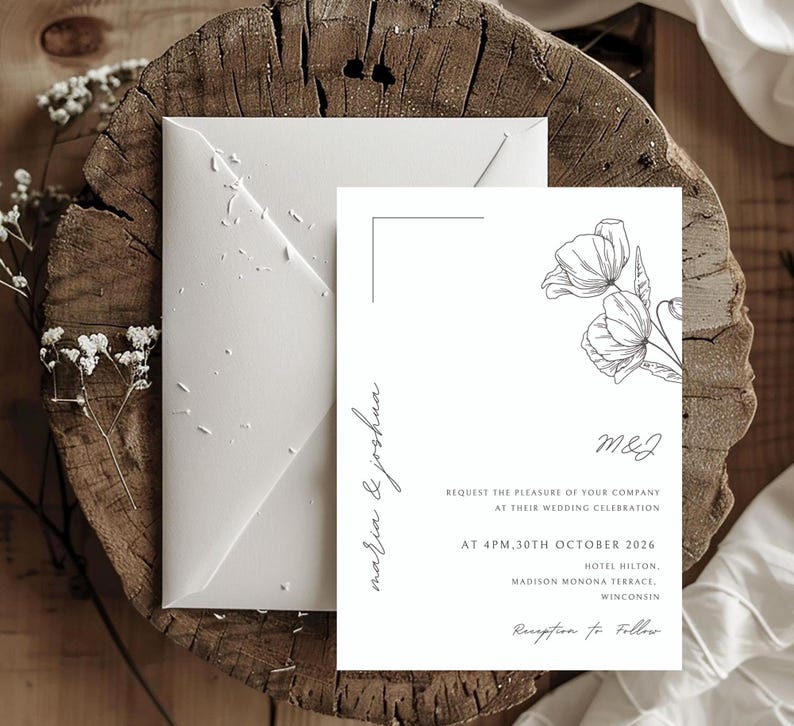 Minimalist Wedding Invitation, Template Modern Wedding Invitation ...