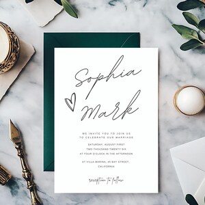Minimalist Heart Wedding Invitation: Elegant Script (digital Download) 5x7" - Etsy