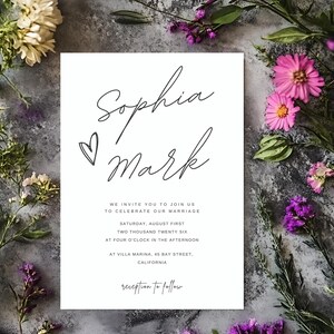 Minimalist Heart Wedding Invitation: Elegant Script (digital Download) 5x7" - Etsy