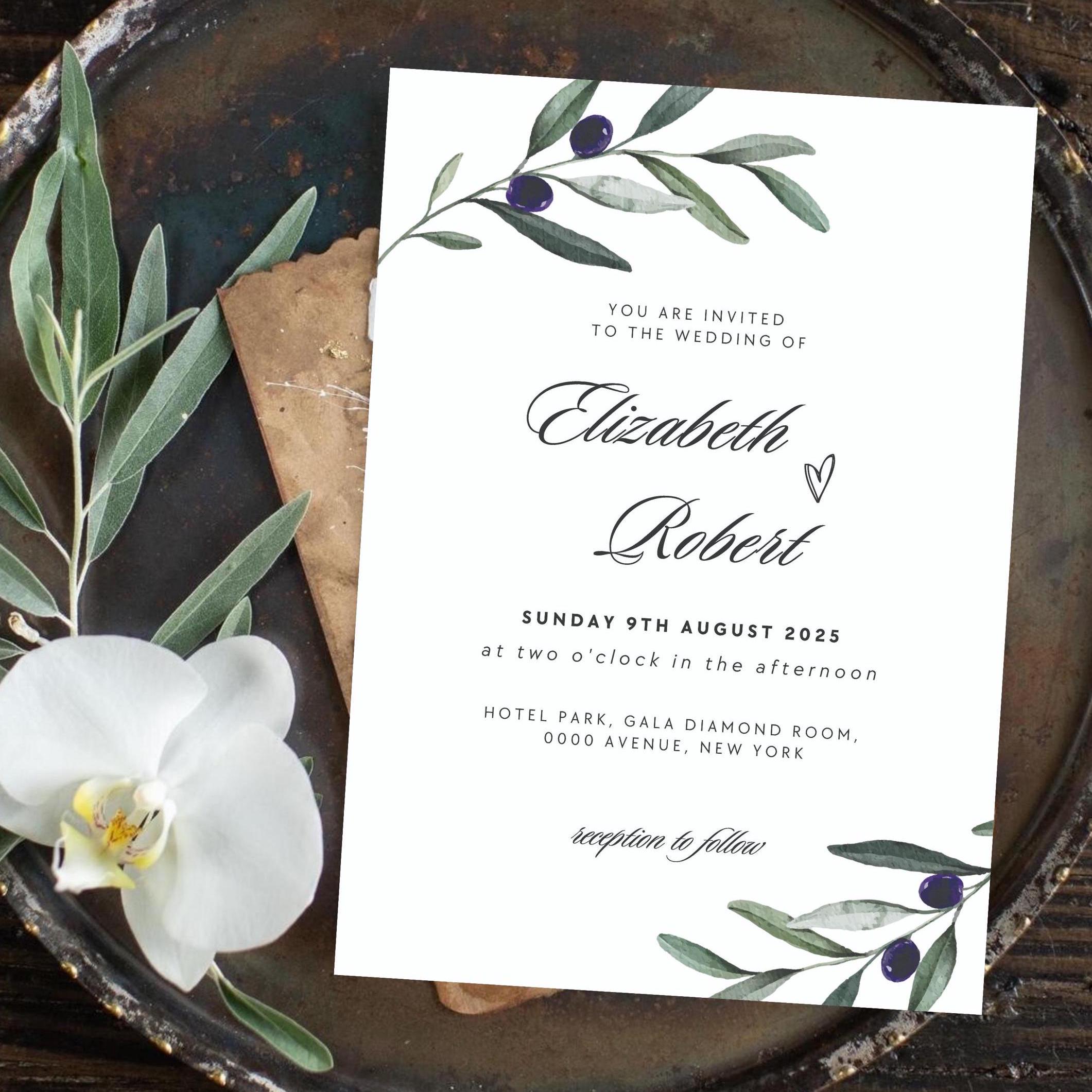 Editable Italian Wedding Invitation, Toscana Olive Branch Wedding ...