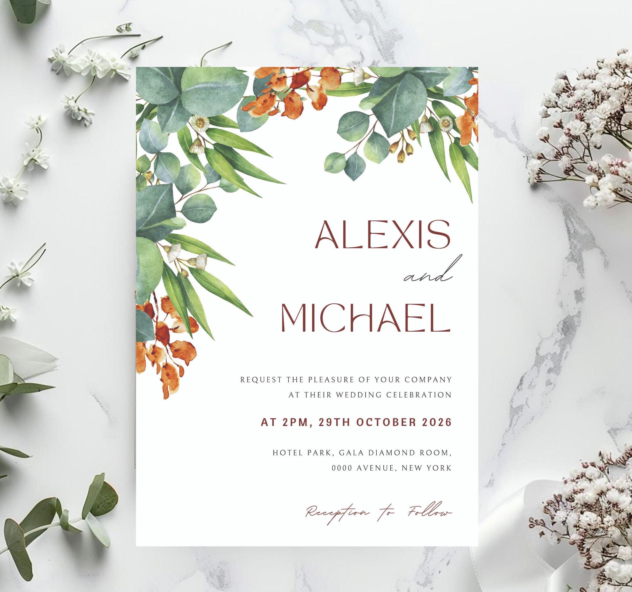 Sage Green Wedding Invitation Template | Greenery Wedding Invite ...