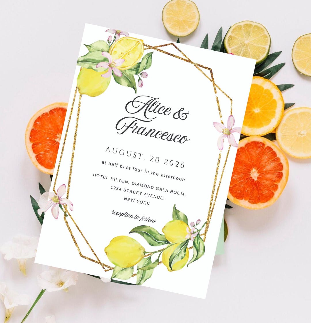 Lemon Italian Wedding Invitation Template, Toscana Wedding Invitation ...