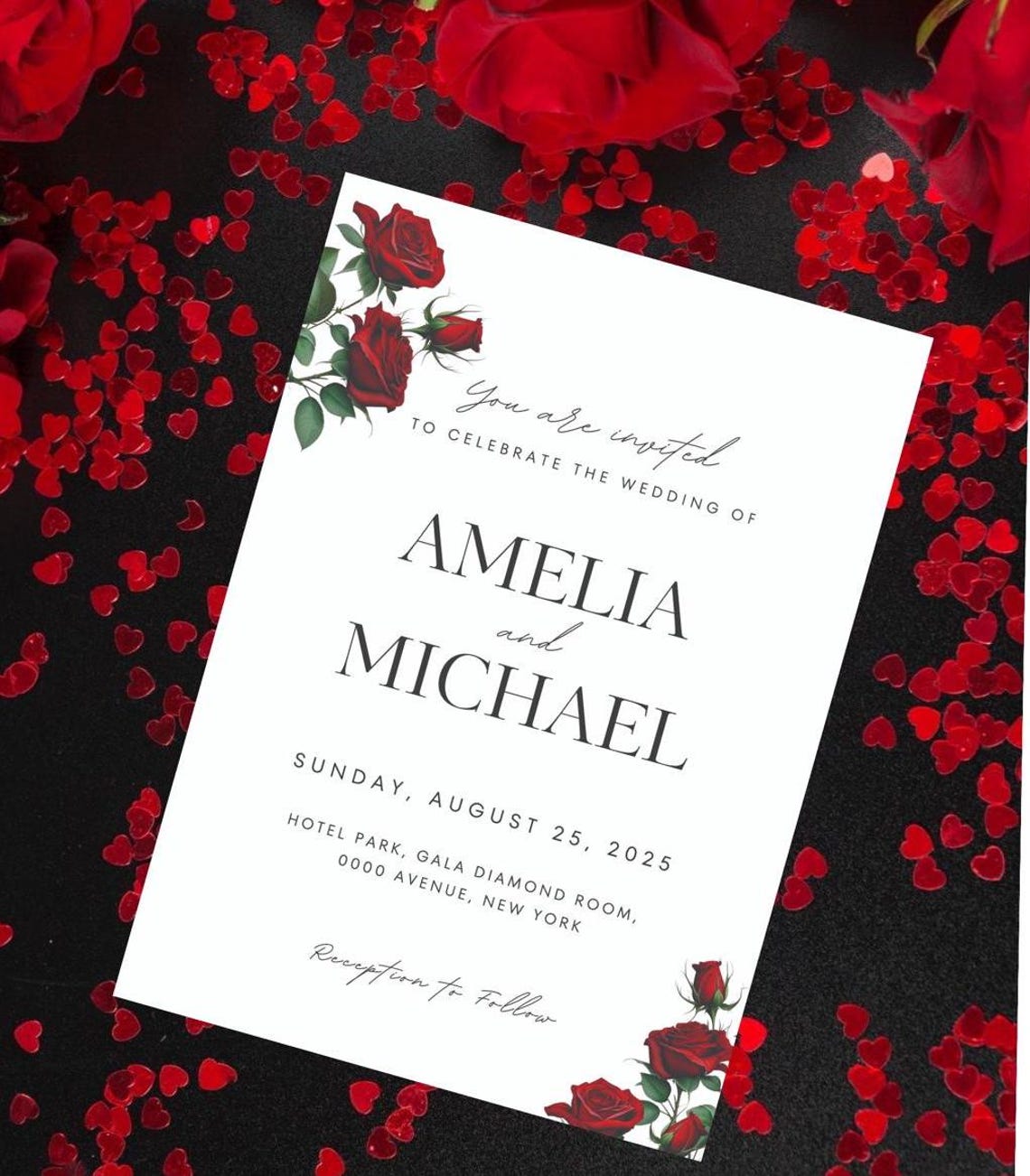 Red Roses Wedding Invitation, Rich Red Invite, Minimalist Invite ...