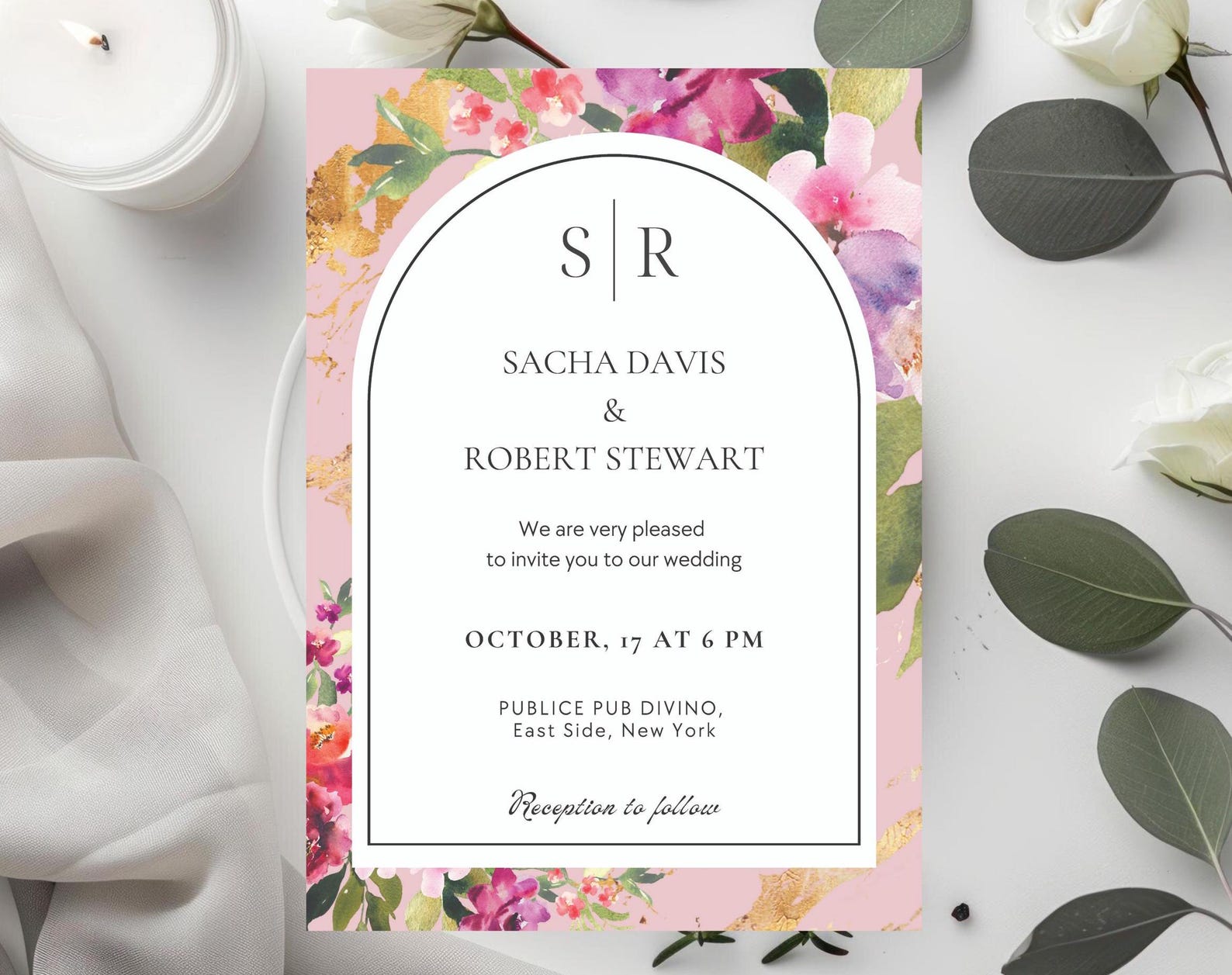 Pastel Floral Wedding Invitation: Editable Wildflower Design (digital ...