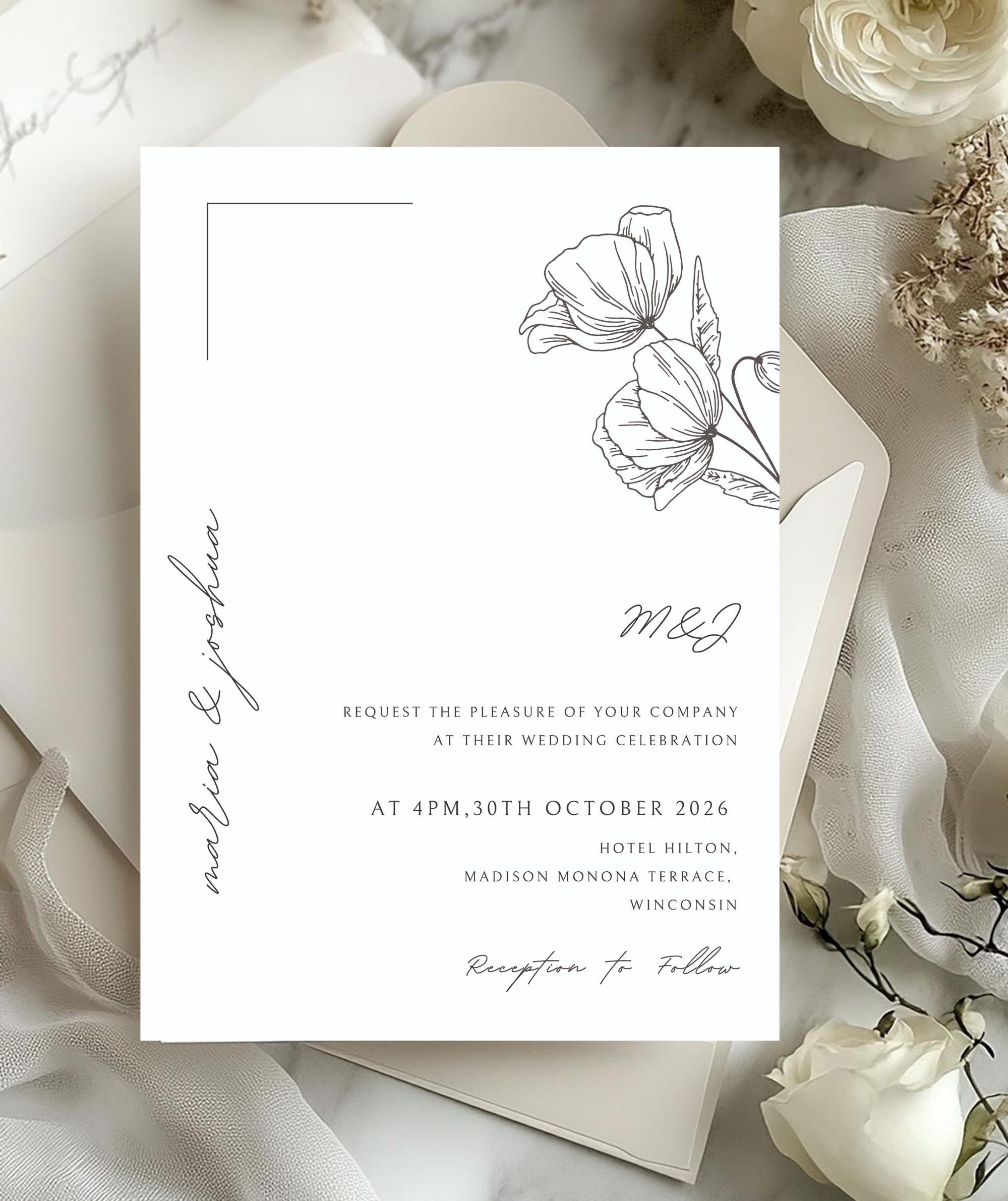 Minimalist Wedding Invitation, Template Modern Wedding Invitation ...