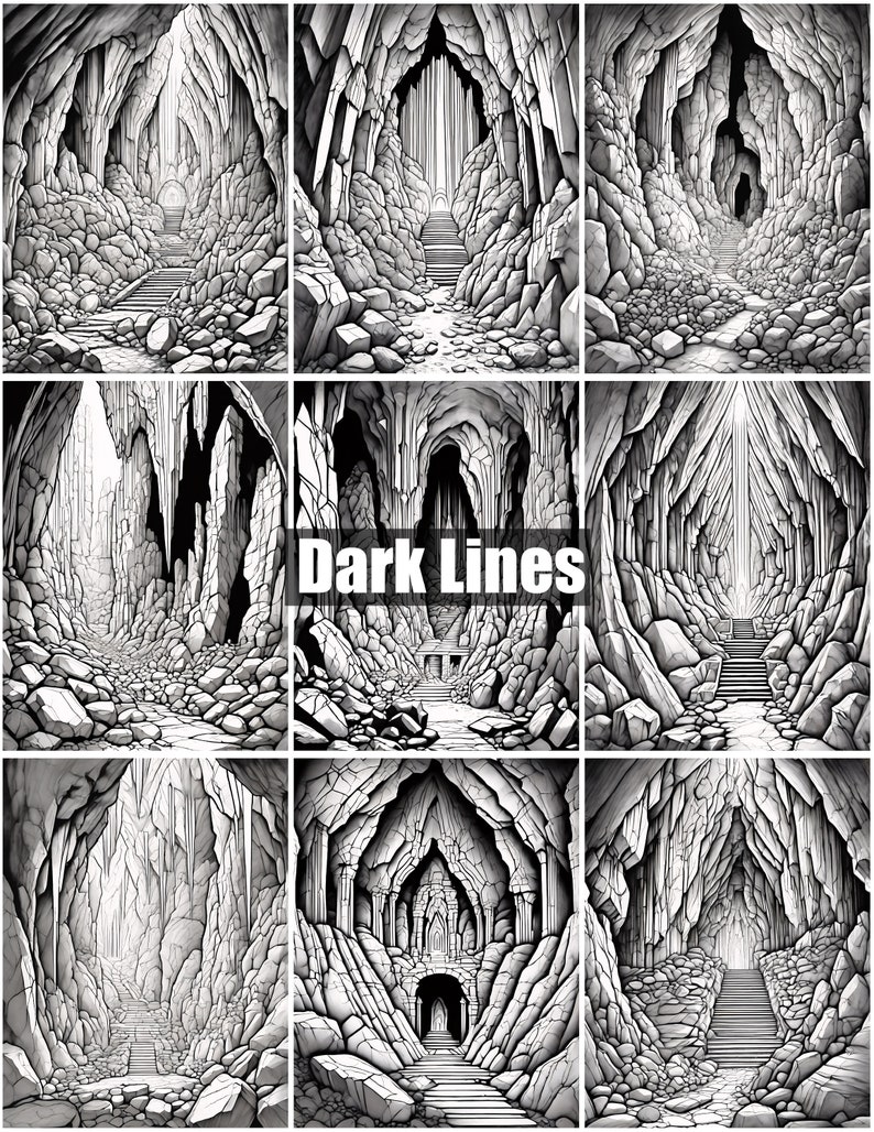 50 "crystal Caves" Coloring Pages - Adult Coloring Book - Instant ...