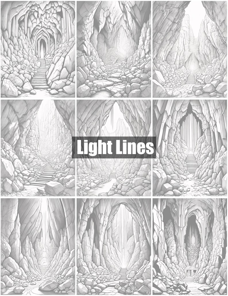 50 "crystal Caves" Coloring Pages - Adult Coloring Book - Instant ...