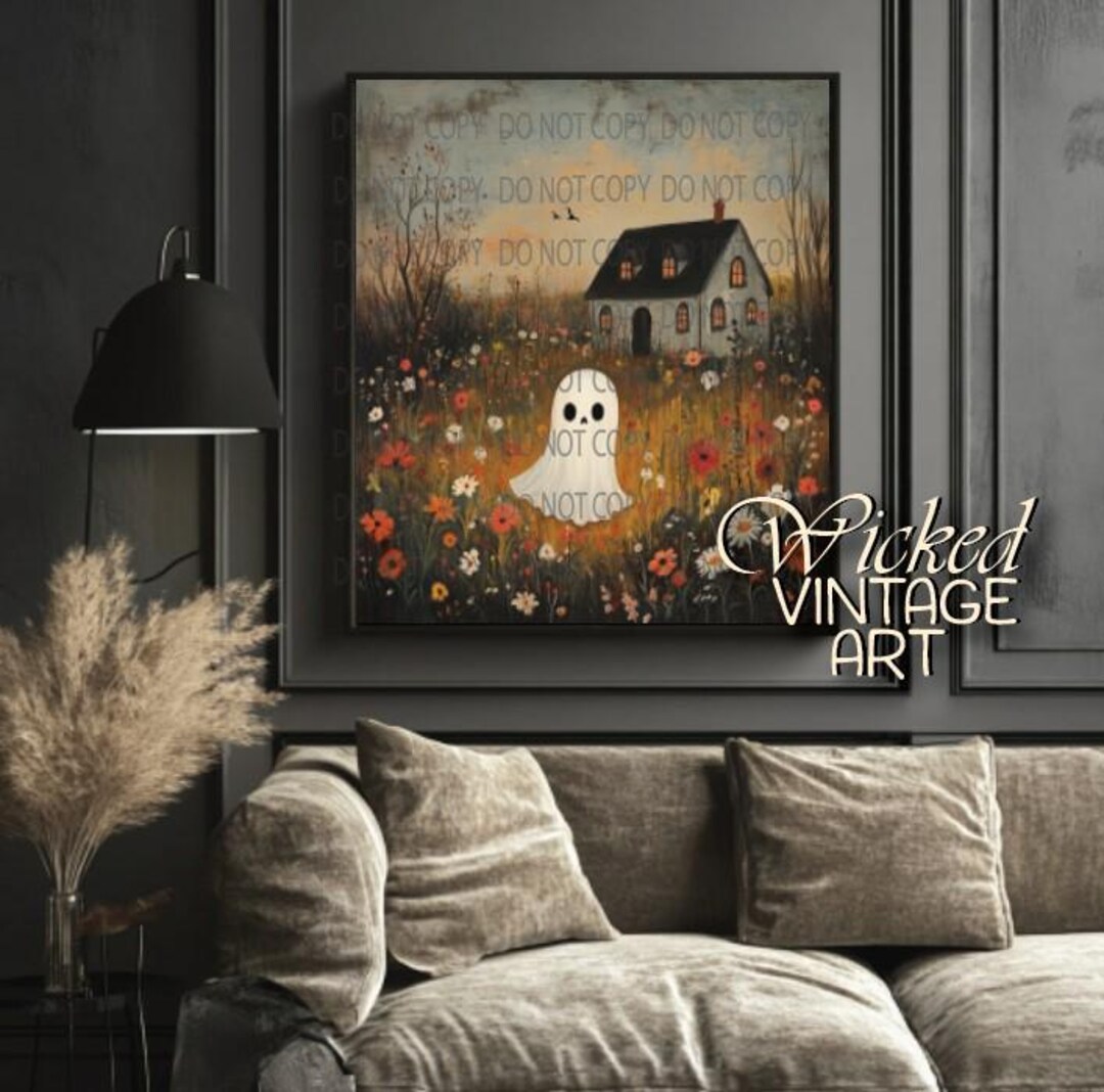 Digital Art Print - Vintage, Cottage Core, Halloween Ghost in Field of ...
