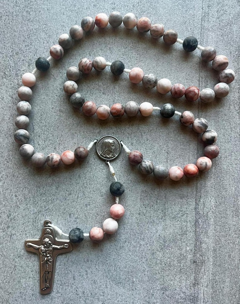 St. Anne Rosary | Grey & Pink Beads | Our Lady of Sorrows | Unity Cross ...