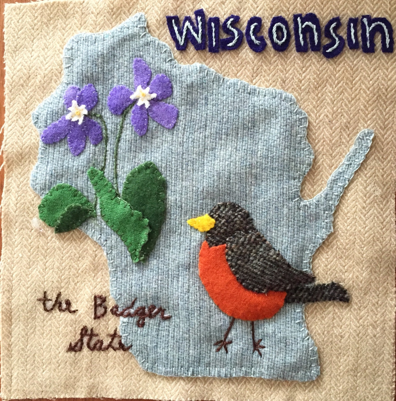 Wisconsin Wool Felt Applique Pattern - Wool Block - United States Quilt ...