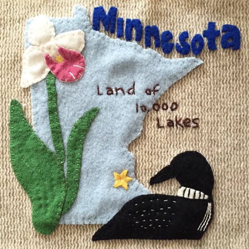 Minnesota Wool Felt Applique Pattern - Wool Block - United States Quilt ...