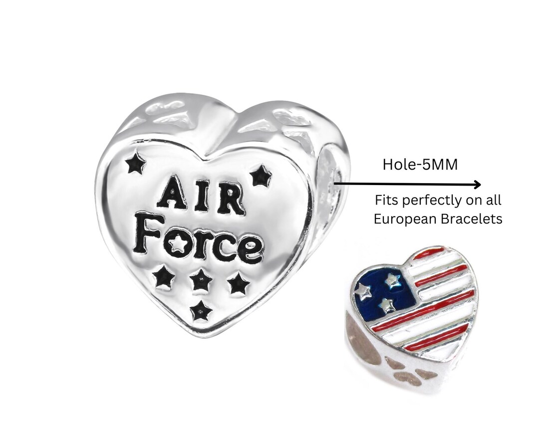 Sterling Silver Air Force Bead With US Flag - Military Charm - Etsy