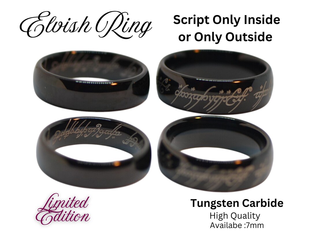 Black Custom Elvish Ring 7MM Lord Magic Tungsten Only Inside or Only ...